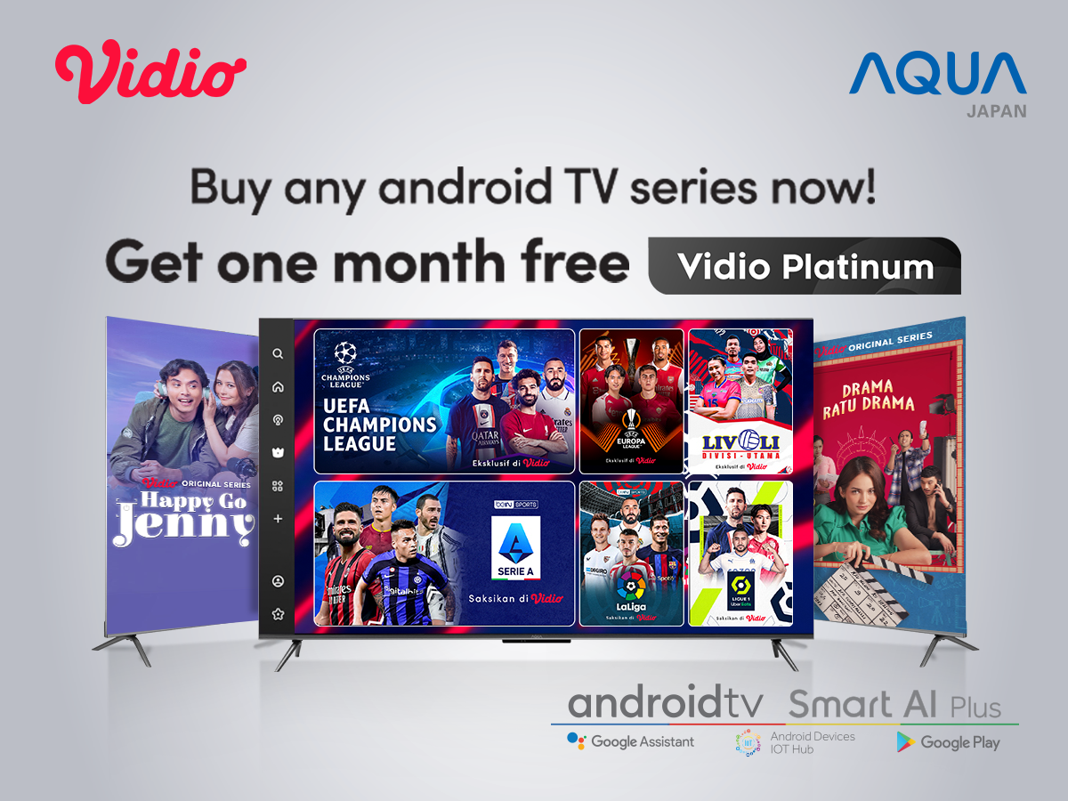 Beli Android Smart TV AQUA Japan & Dapatkan Vidio Premier 1 Bulan!