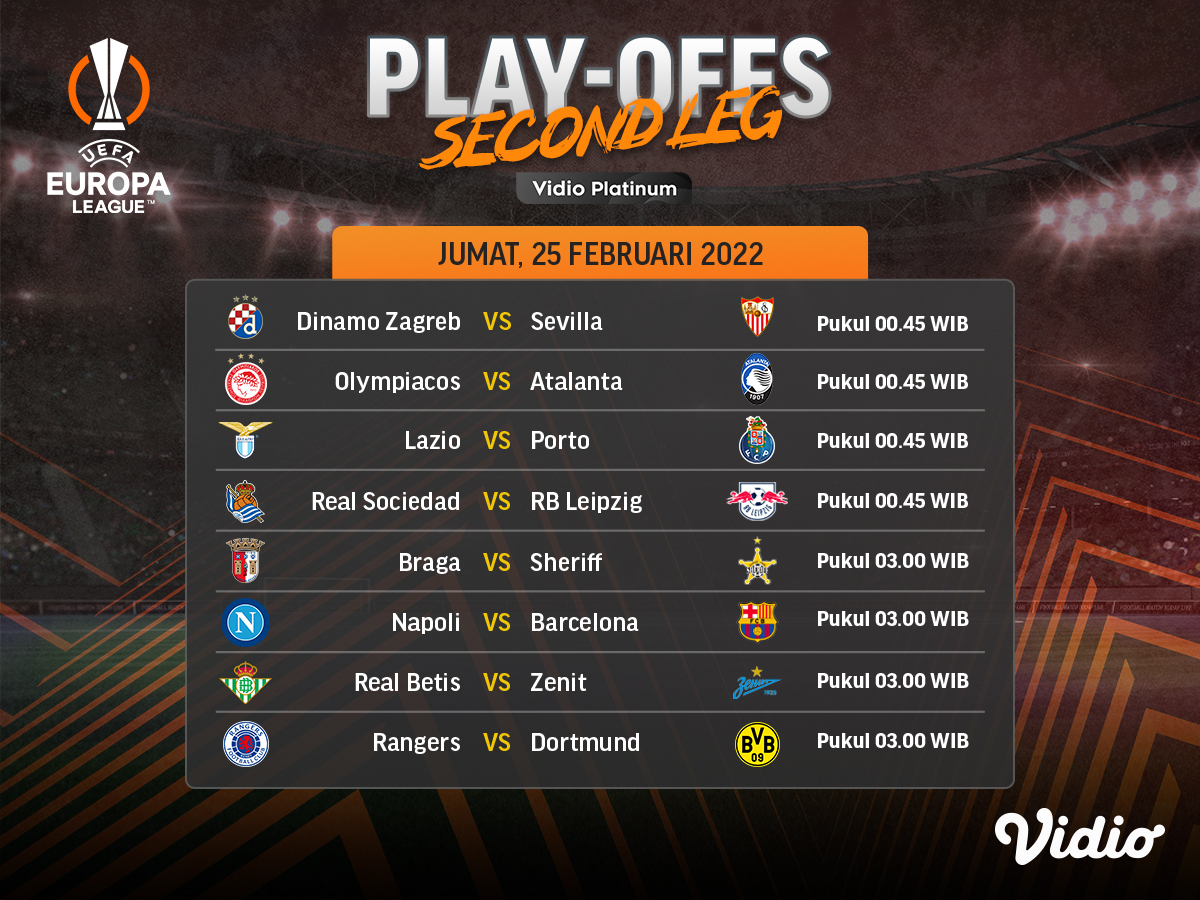 Jadwal Liga Europa Malam Ini, Babak Playoff 16 Besar Leg Kedua Live Streaming di Vidio - Vidio Blog