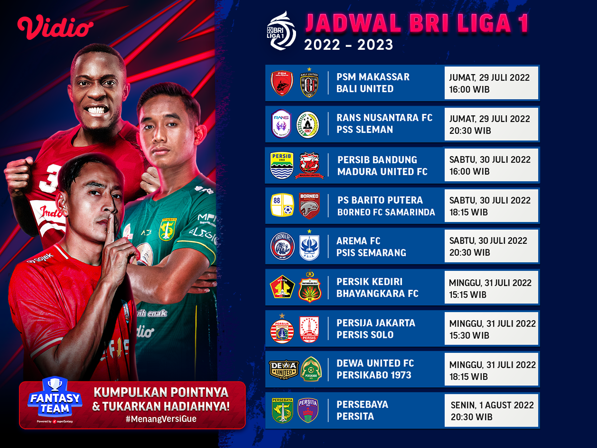 Jadwal Lengkap BRI Liga 1 2022-2023 Pekan 2 - Vidio Blog
