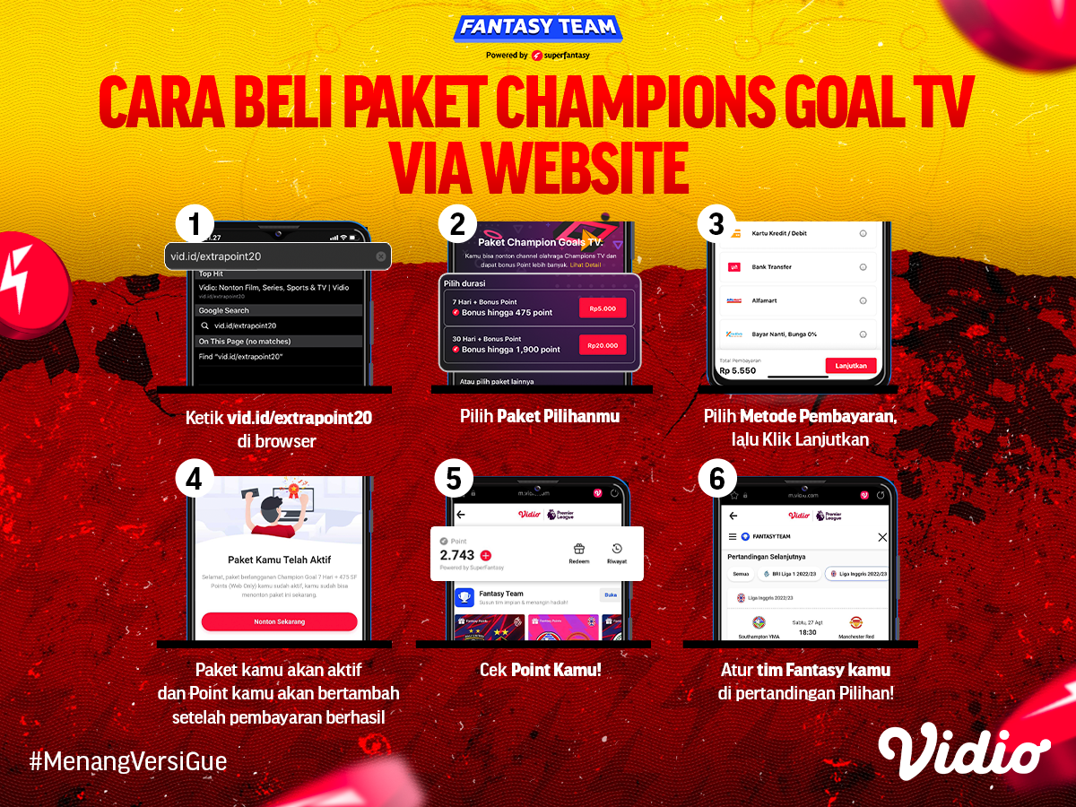 20% Extra Point Fantasy Team: Beli Paket Champions Goal TV