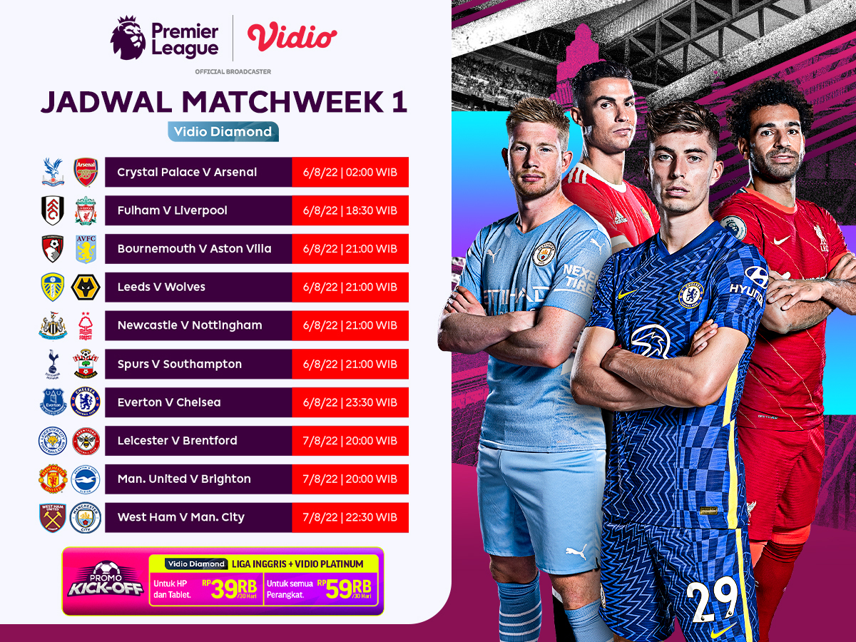 Jadwal Lengkap EPL 2022/23 Pekan Pertama - Vidio Blog