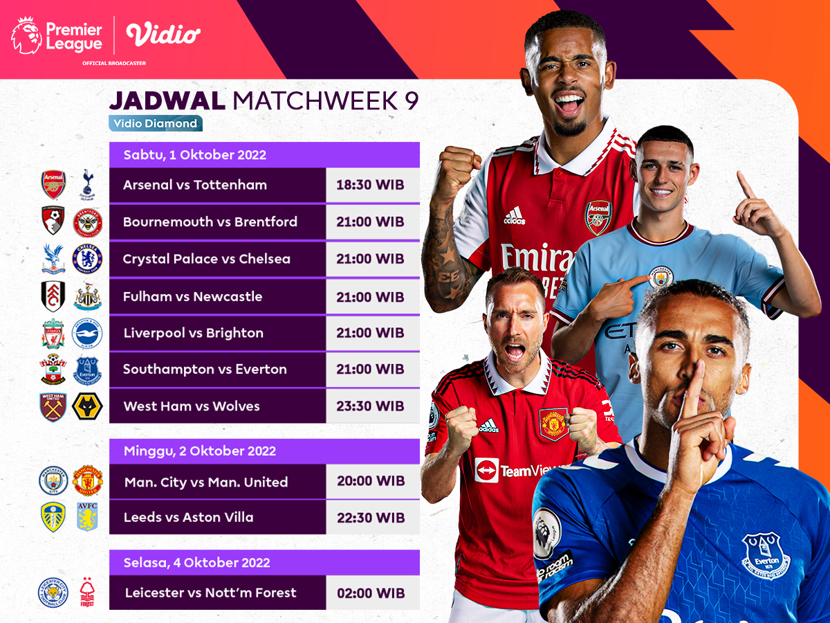 Jadwal Siaran Langsung Liga Inggris 2022/23 Pekan 9 - Vidio Blog