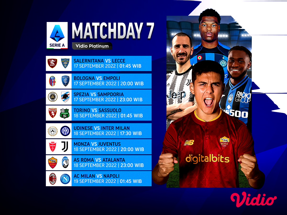 Jadwal Lengkap Serie A 2022/23 Pekan 7 - Vidio Blog