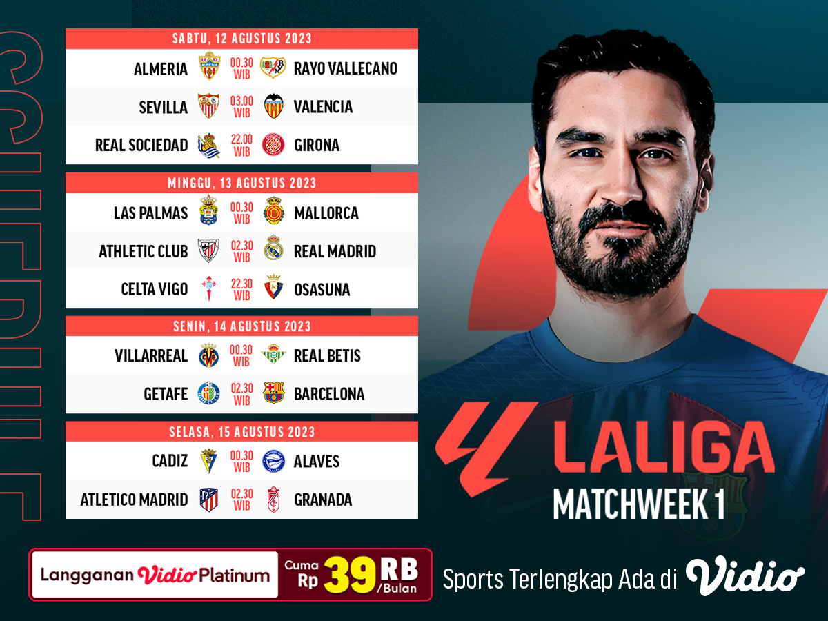 Jadwal dan Link Live Streaming LaLiga: Week 1 - Vidio Blog