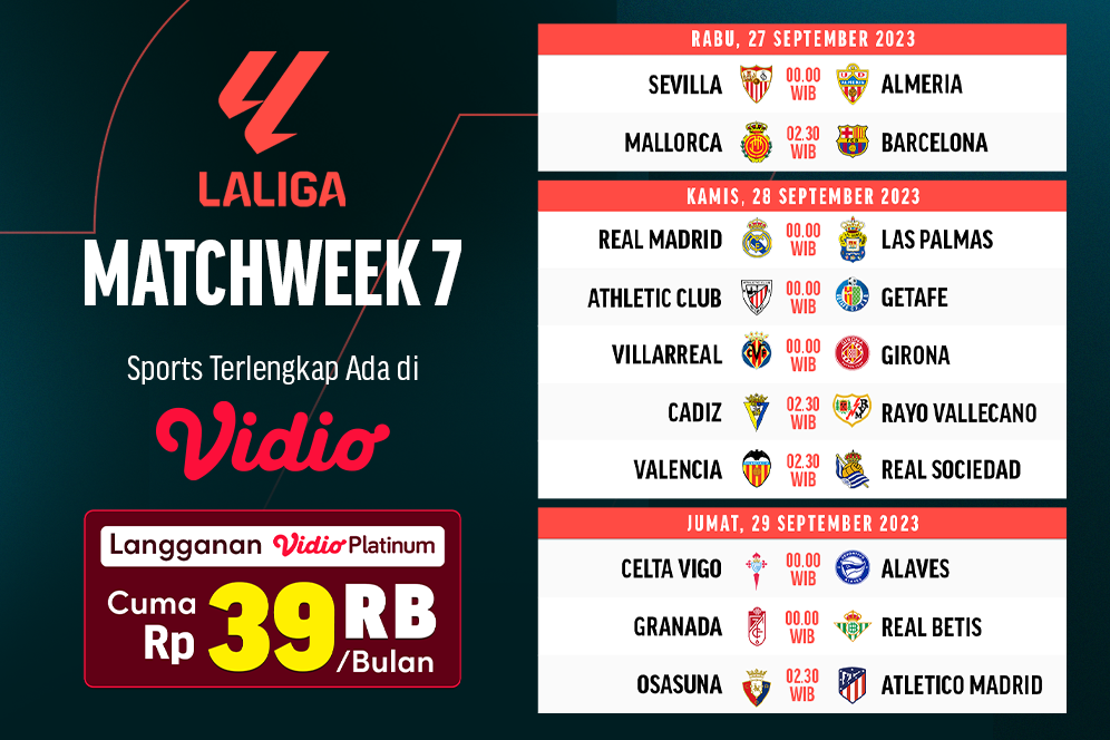 Jadwal dan Link Streaming La Liga Matchweek 7 - Vidio Blog