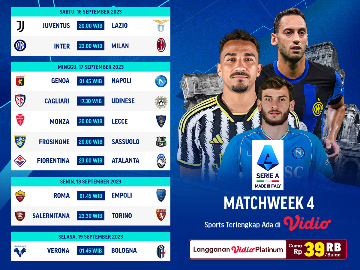 Jadwal dan Link Streaming Serie A Matchweek 4 - Vidio Blog