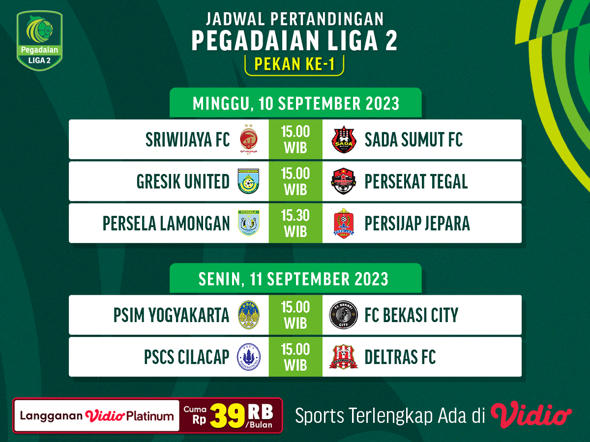 Jadwal dan Link Streaming Liga 2 Pekan 1 - Vidio Blog