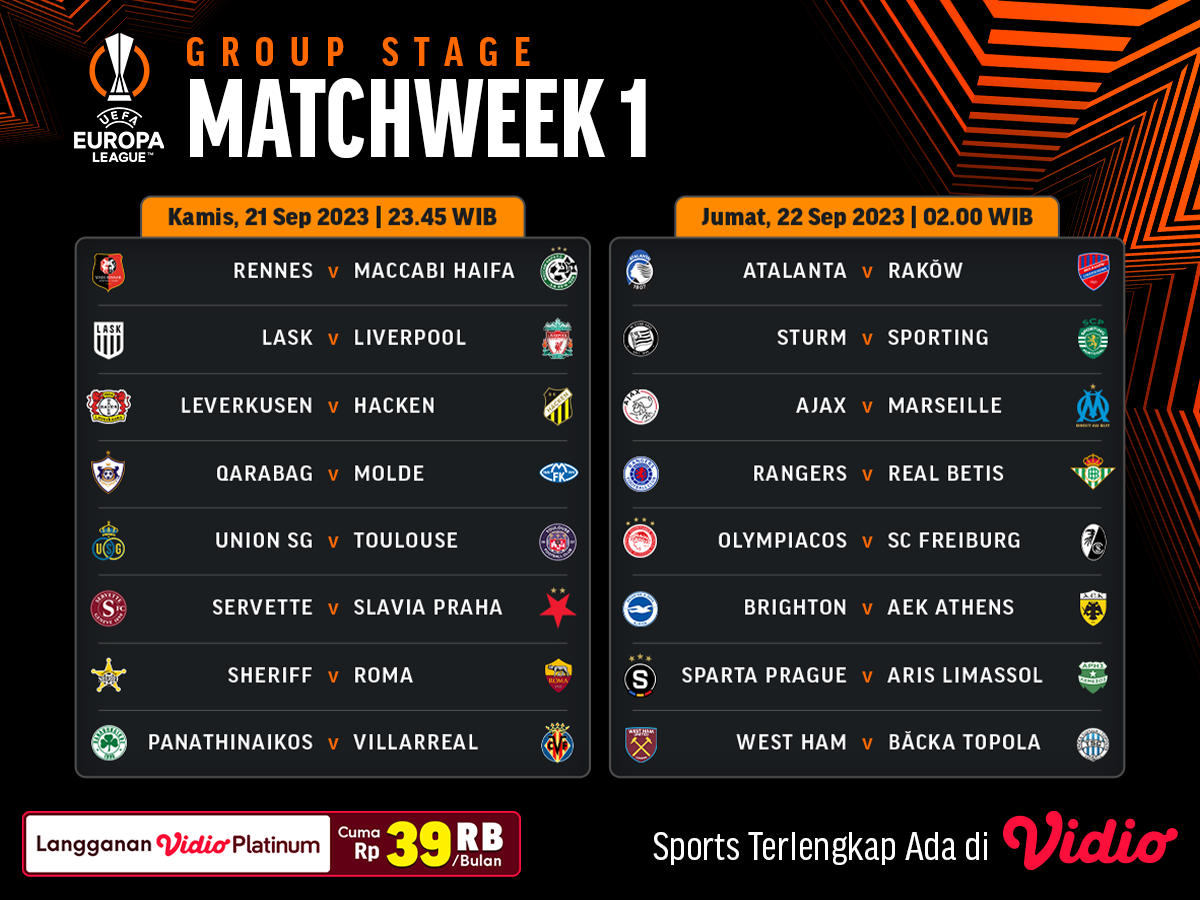 Jadwal Siaran Langsung Liga Eropa 2023/2024 Week 1 Di Vidio! - Vidio Blog
