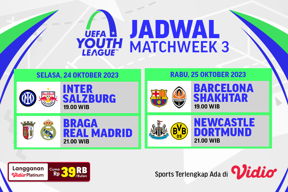 Jadwal Link Streaming UEFA Youth League (UYL) Pekan-3 - Vidio Blog