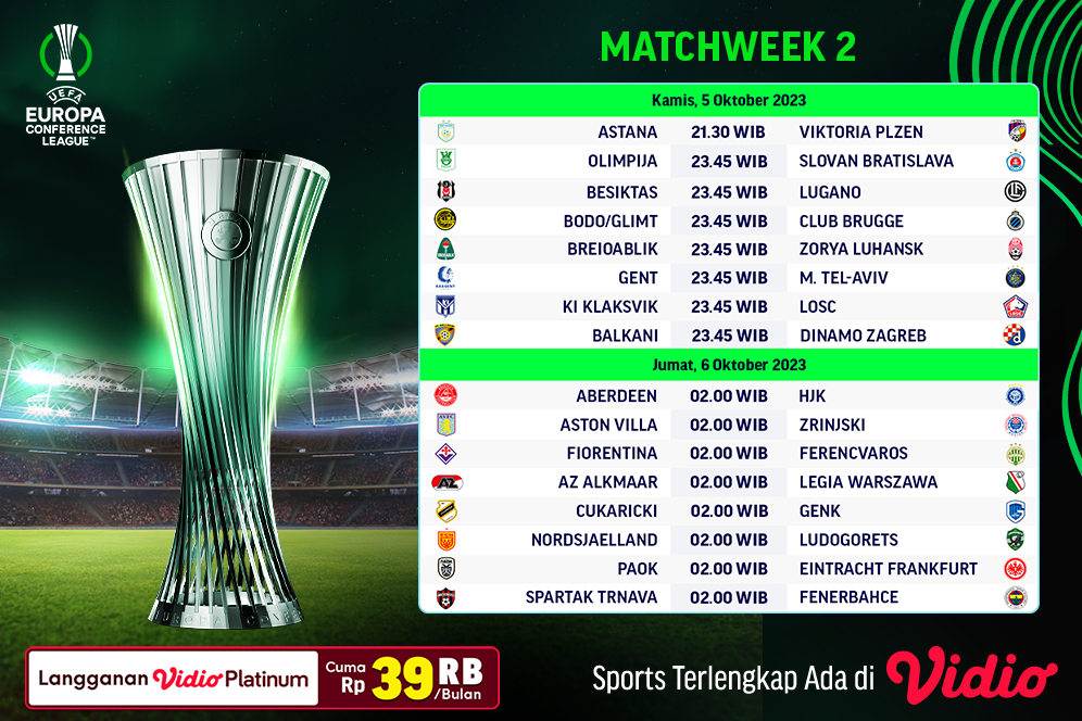 Jadwal Link Streaming Europa Conference League Pekan-2 - Vidio Blog
