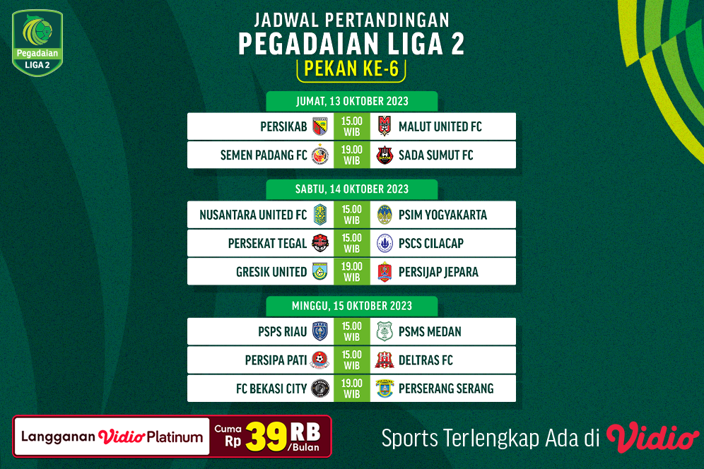 Jadwal dan Link Streaming Pegadaian Liga 2 Pekan-6 - Vidio Blog