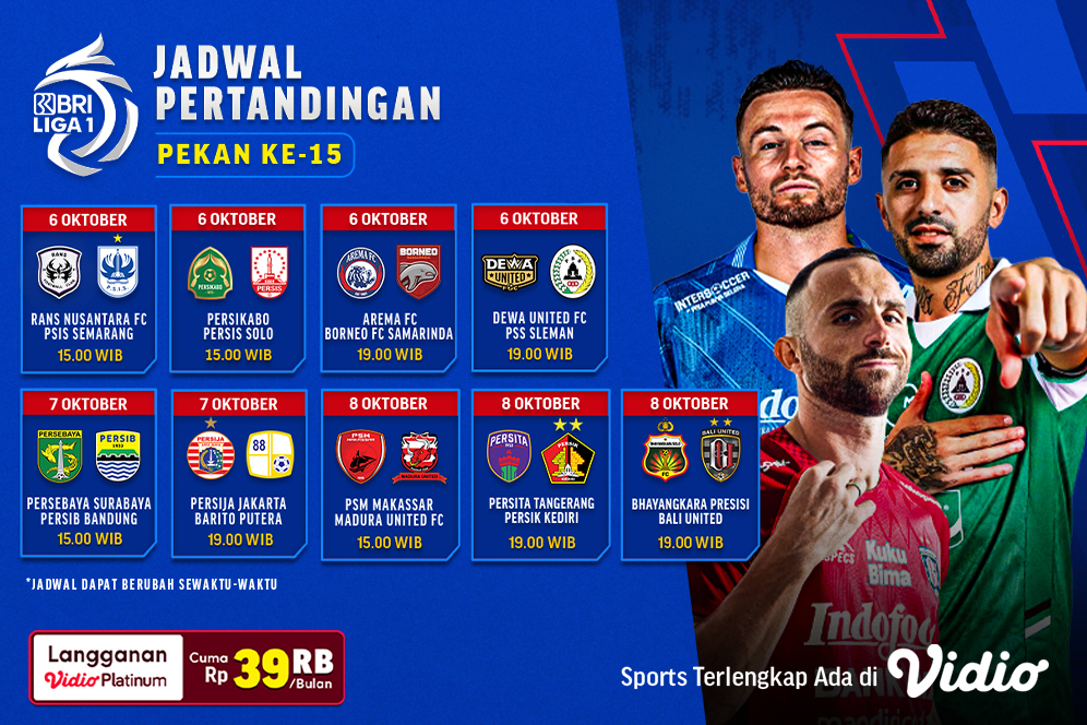Jadwal dan Link Streaming BRI Liga 1 Pekan-15 - Vidio Blog