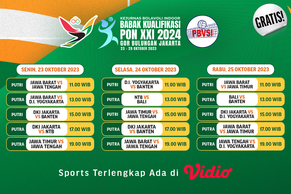 Jadwal dan Link Streaming Babak Kualifikasi PON XXI 2024 - Vidio Blog