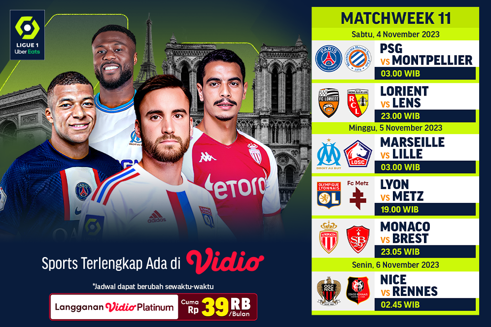Jadwal dan Link Streaming Liga Prancis Pekan-11 2023/24 - Vidio Blog