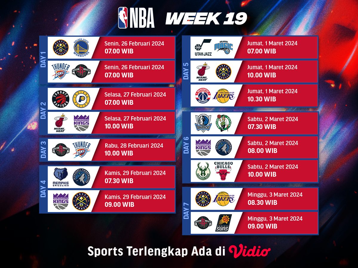 Jadwal dan Link Streaming NBA 2023/2024 Week 19 - Vidio Blog