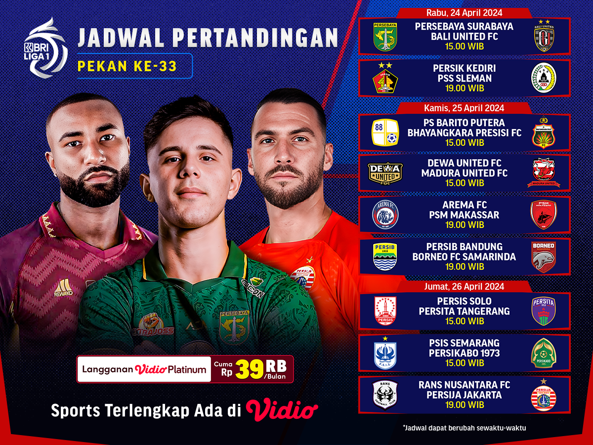 Jadwal Lengkap dan Link Streaming BRI Liga 1 2023/2024 - Vidio Blog