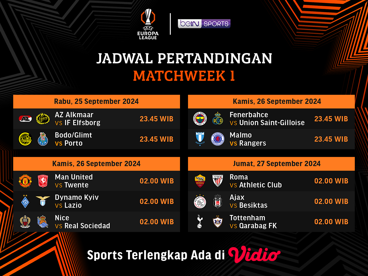 Jadwal Siaran Langsung UEFA Europa League Matchweek 1 di Vidio - Vidio Blog