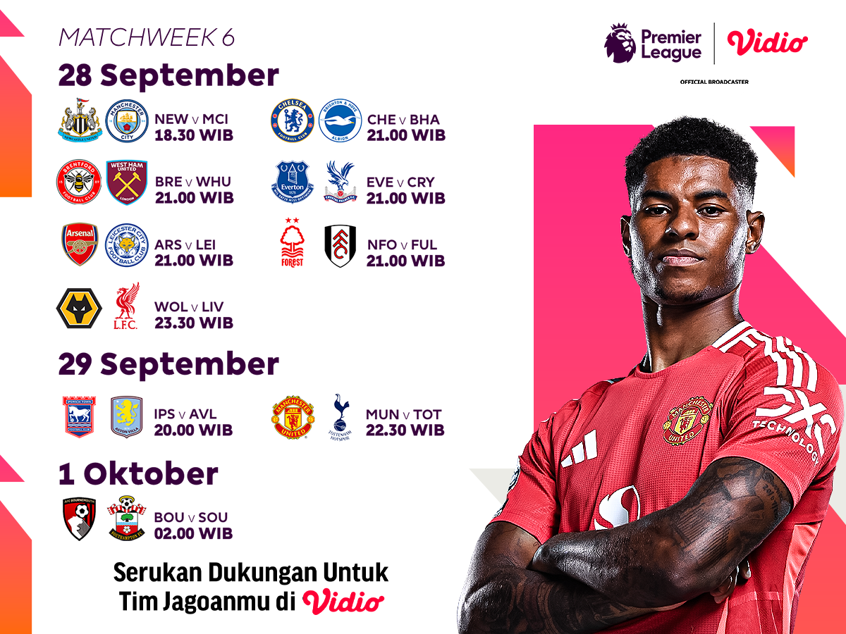 Jadwal Live Streaming Premier League Matchweek 6 di Vidio Akhir Pekan Ini - Vidio Blog