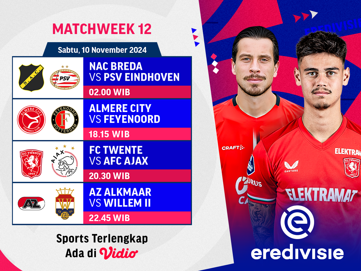 Jadwal dan Live Streaming Eredivisie Matchweek 12 - Vidio Blog