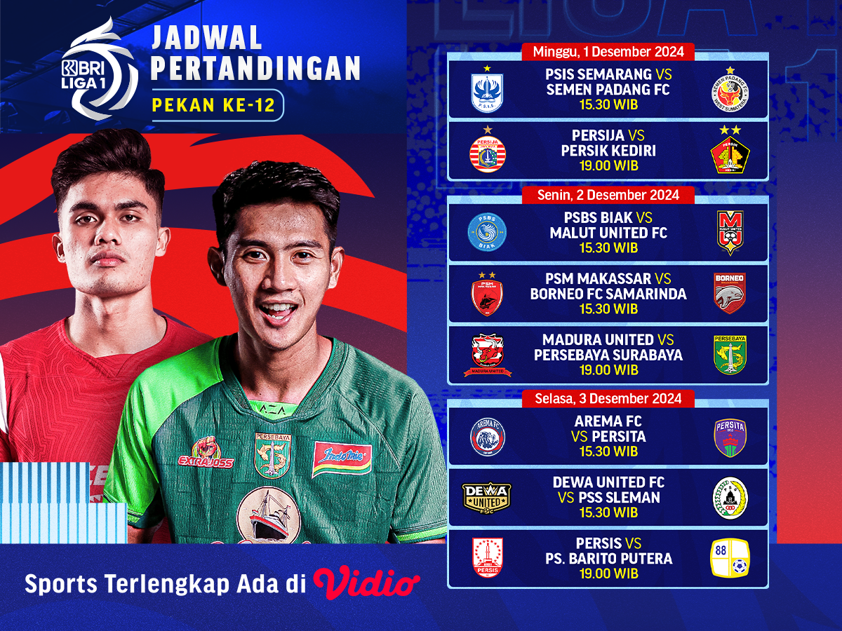 Jadwal dan Siaran Langsung BRI Liga 1 Pekan 12 - Vidio Blog