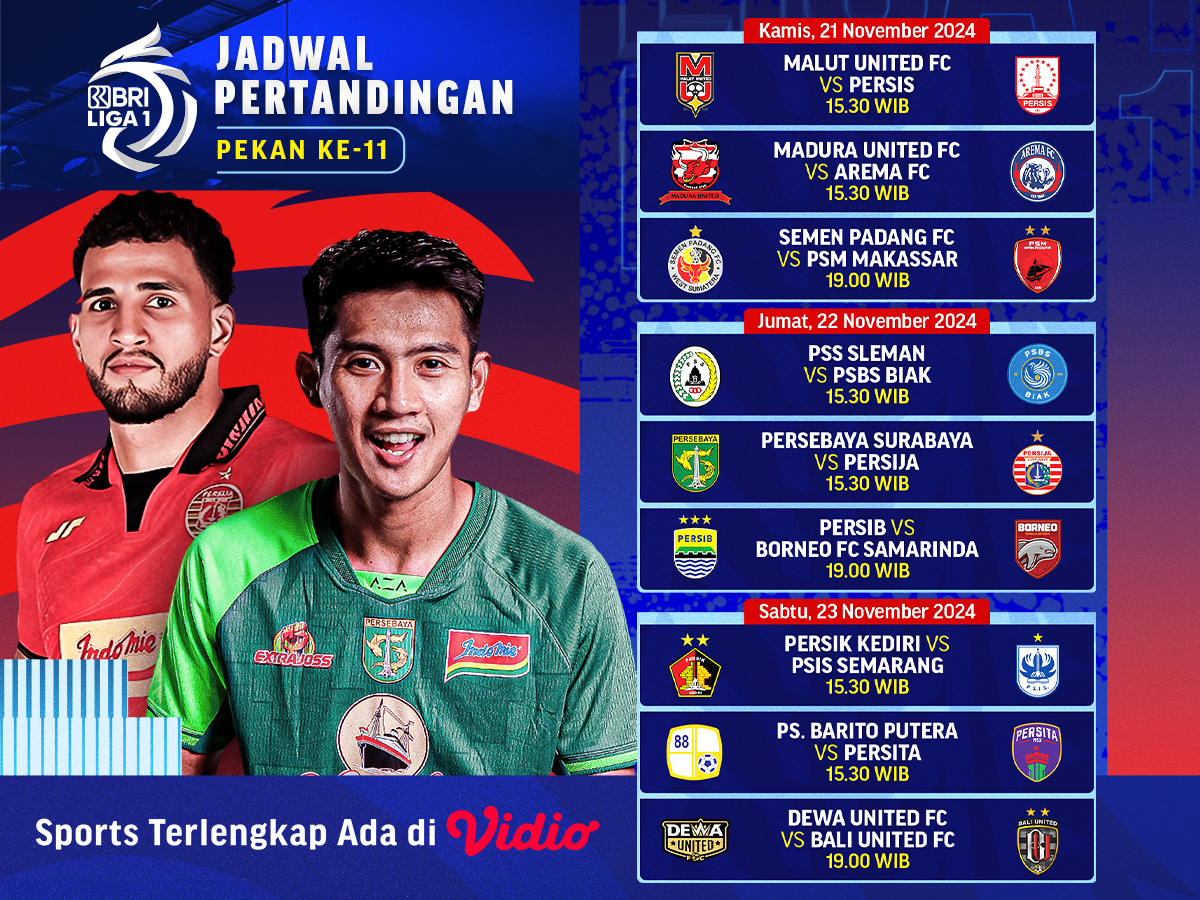 Jadwal dan Siaran Langsung BRI Liga 1 Matchweek 11 - Vidio Blog