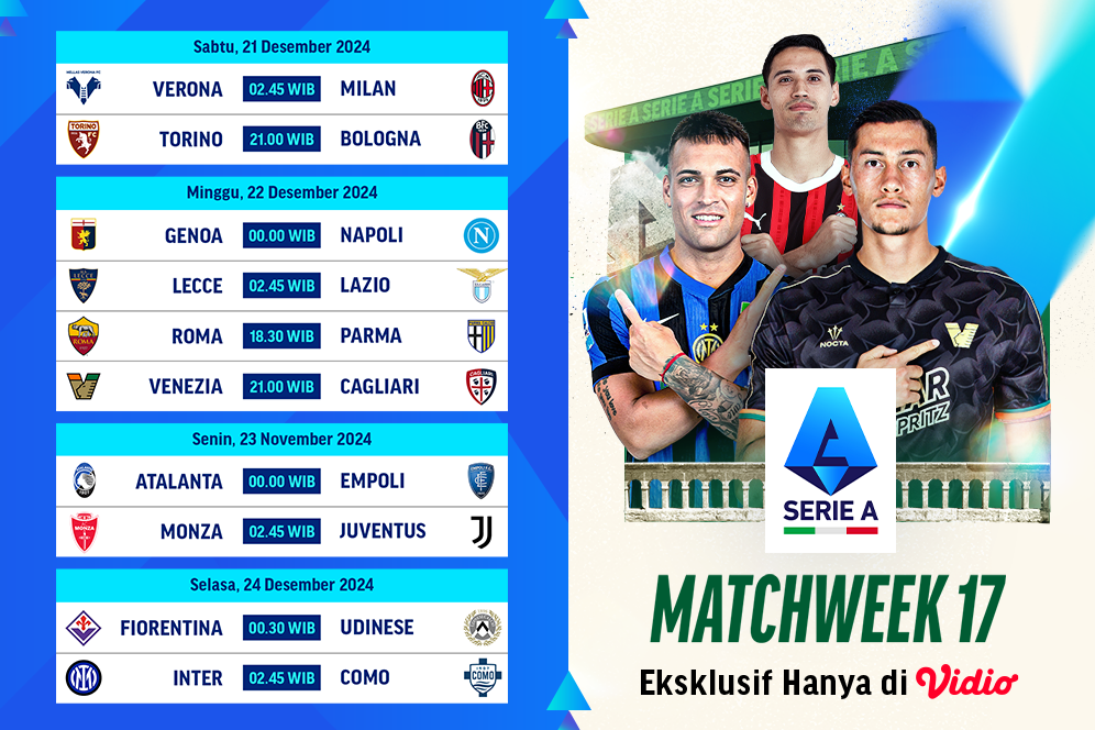 Jadwal dan Live Streaming Serie A Matchweek 17, Pertandingan Sengit Pekan Ini - Vidio Blog