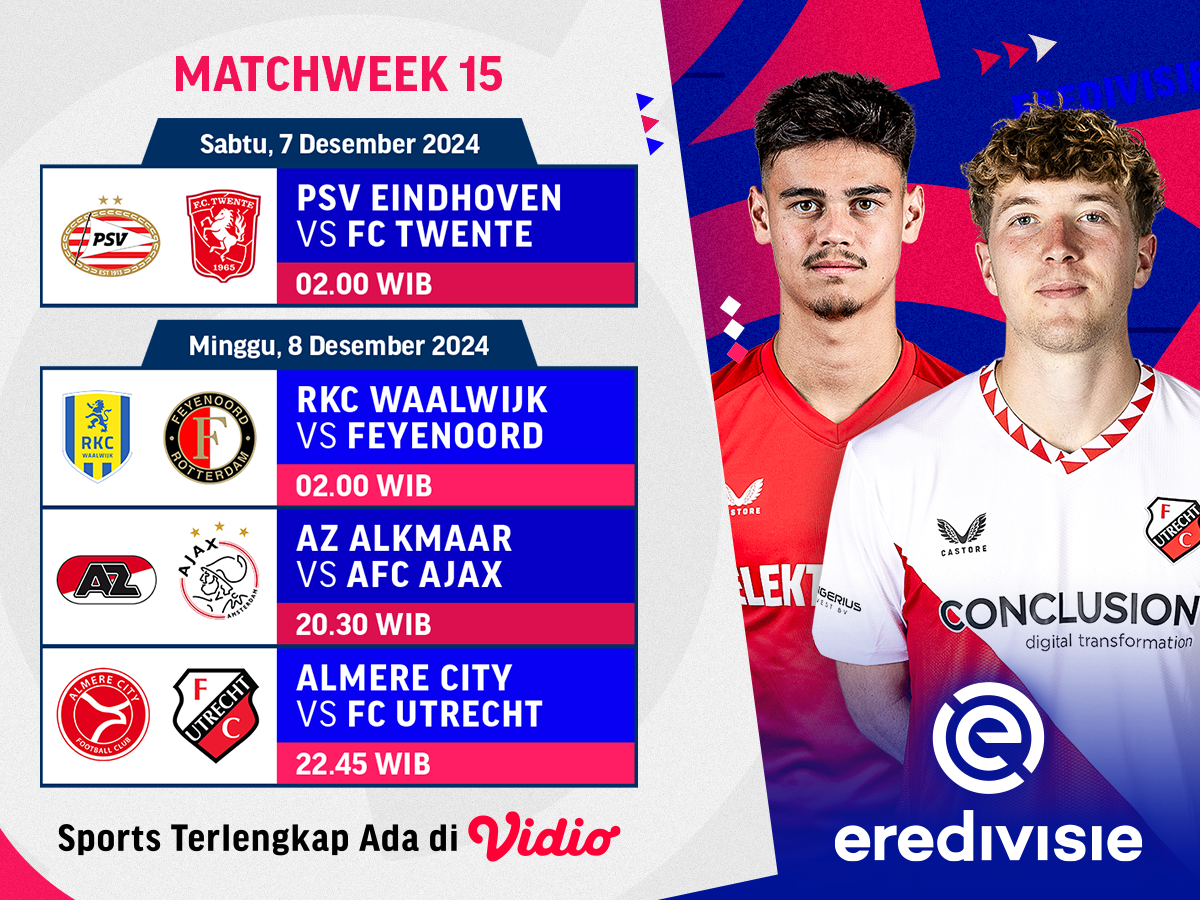 Jadwal dan Live Streaming Eredivisie Matchweek 15, Persaingan Tim Papan Atas Pekan Ini - Vidio Blog