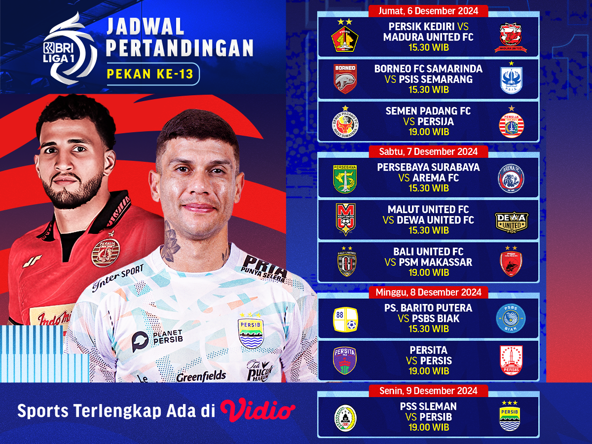 Jadwal dan Siaran Langsung BRI Liga 1 Pekan 13 - Vidio Blog