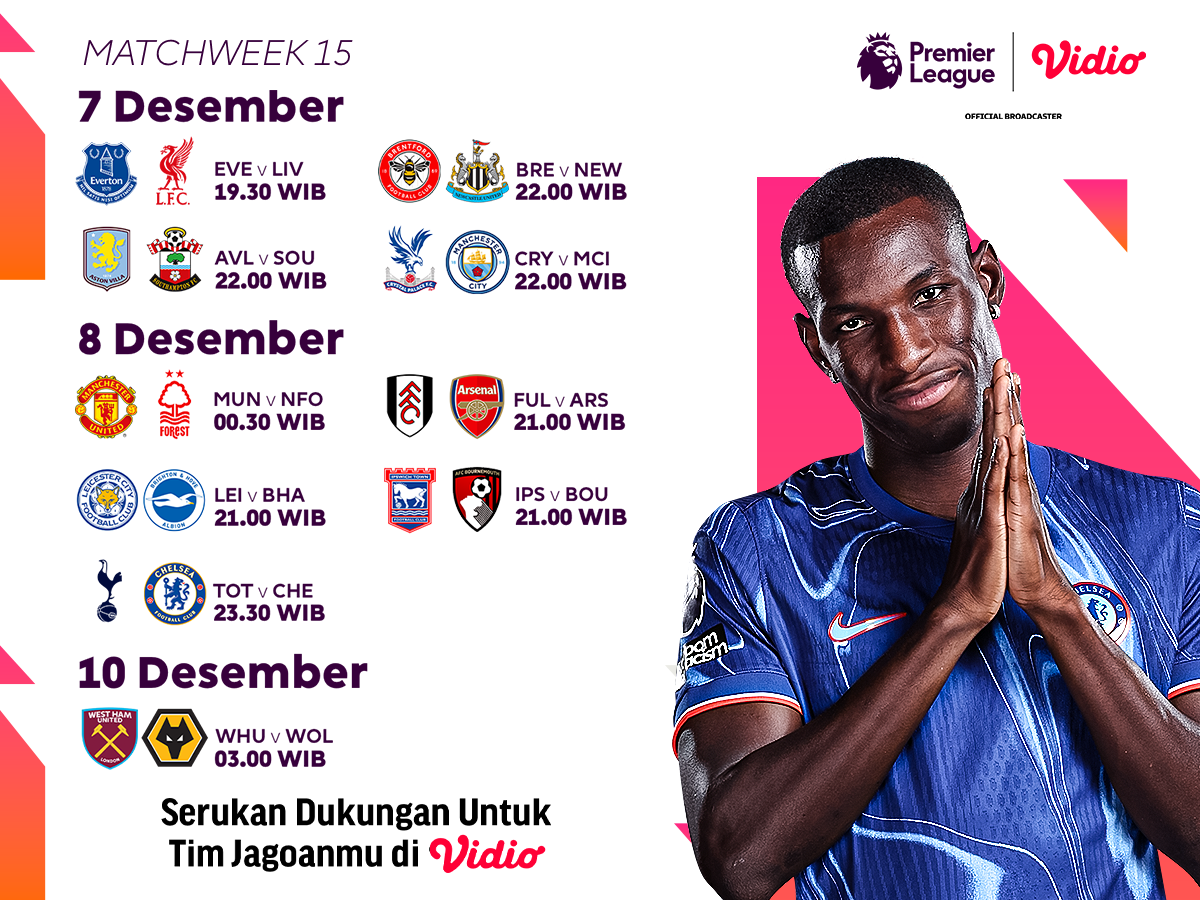 Jadwal dan Siaran Langsung Liga Inggris Matchweek 15, Duel Seru Pekan Ini - Vidio Blog