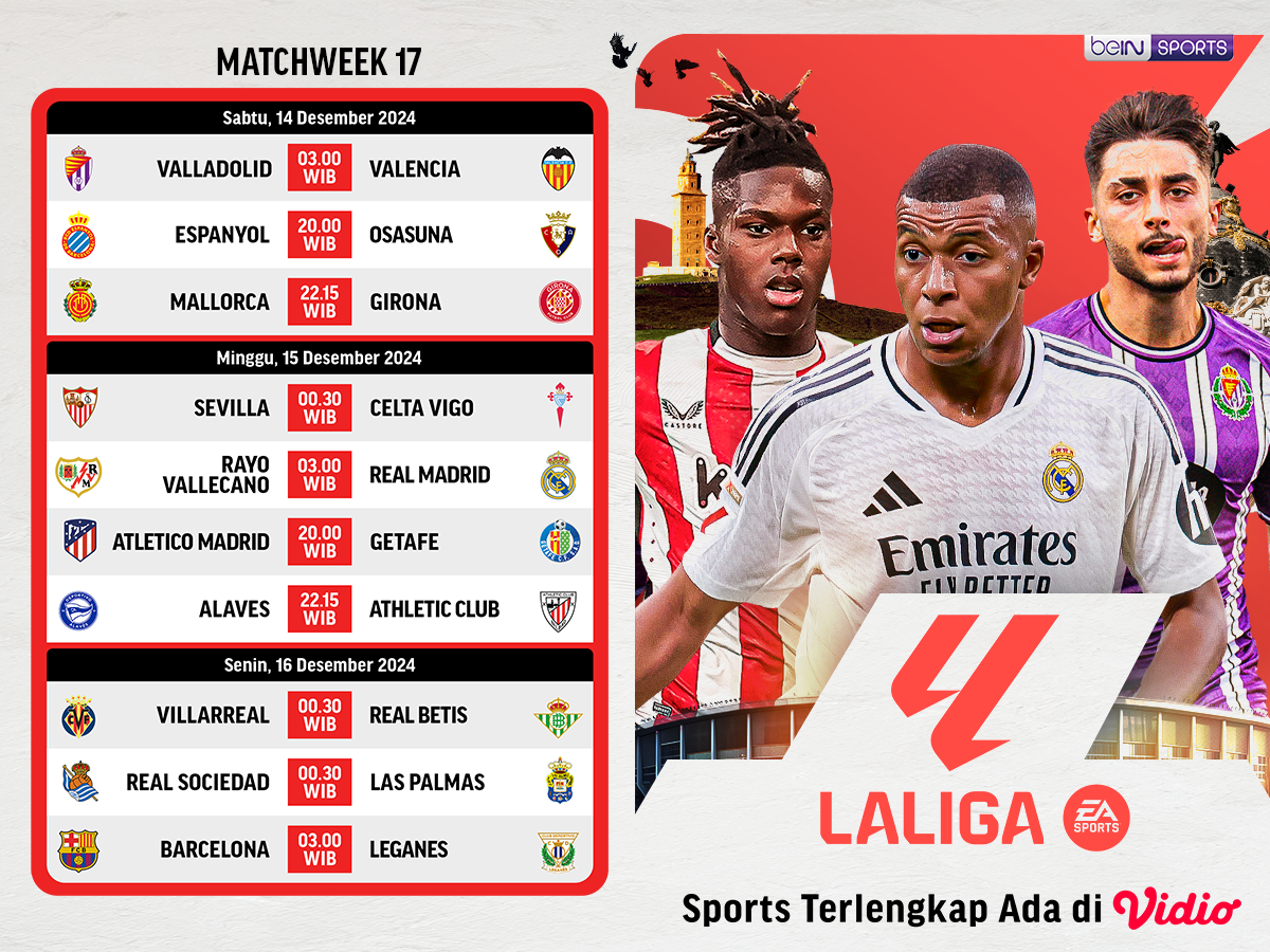 Jadwal dan Live Streaming Liga Spanyol Matchweek 17, Pertandingan Sengit Pekan Ini - Vidio Blog