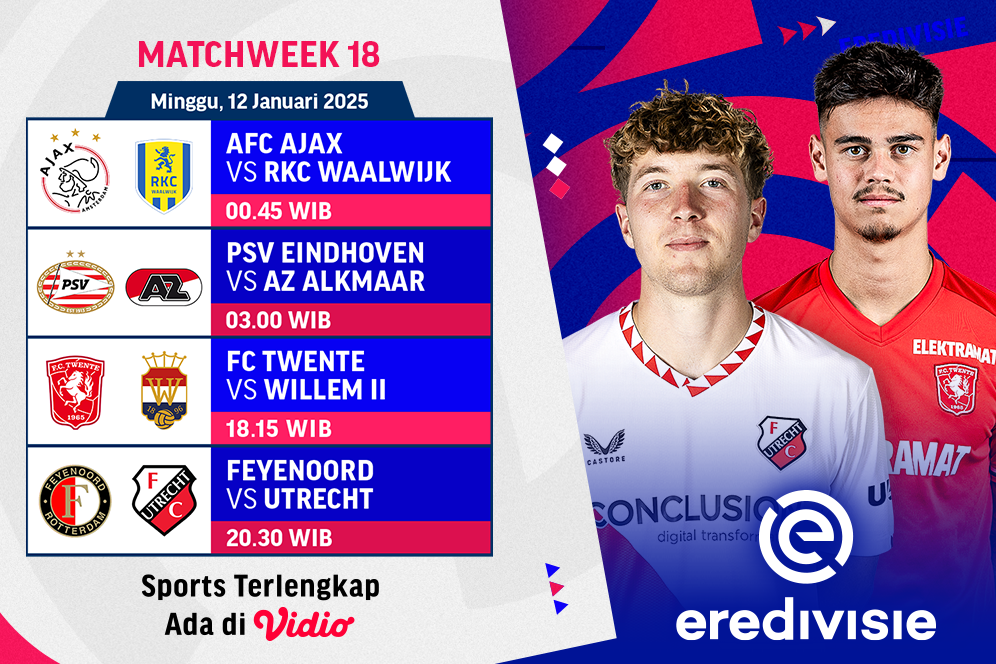 Jadwal Live Streaming Eredivisie Matchweek 18, Big Match Pekan Ini - Vidio Blog