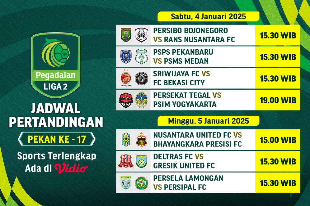 Jadwal dan Link Siaran Langsung Pegadaian Liga 2 Pekan 17, Laga Seru Pekan Ini - Vidio Blog