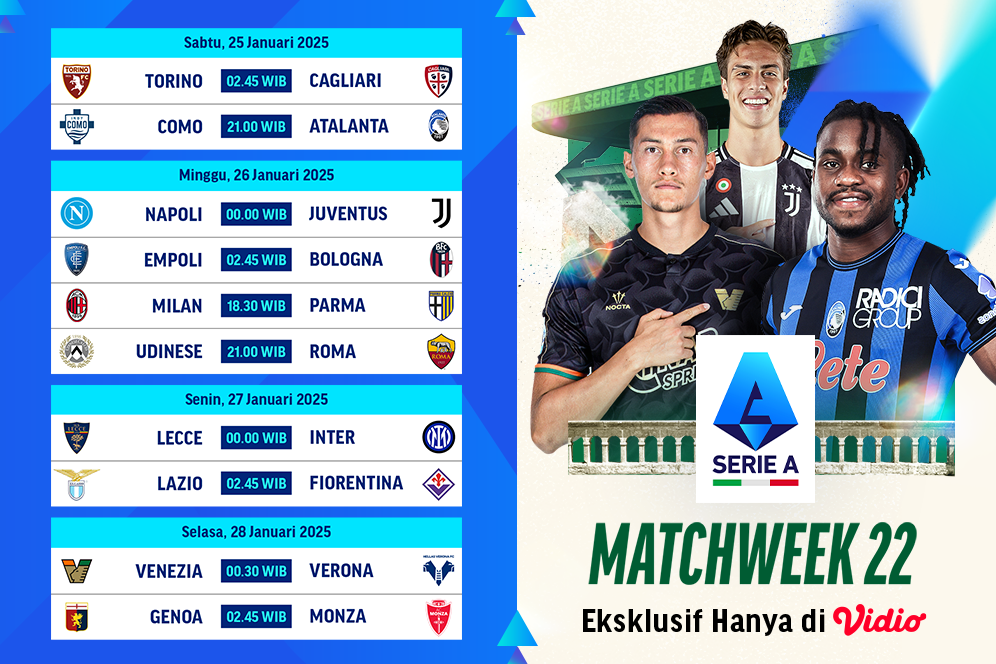 Jadwal Siaran Langsung Liga Italia Matchweek 22, Big Match Pekan Ini - Vidio Blog