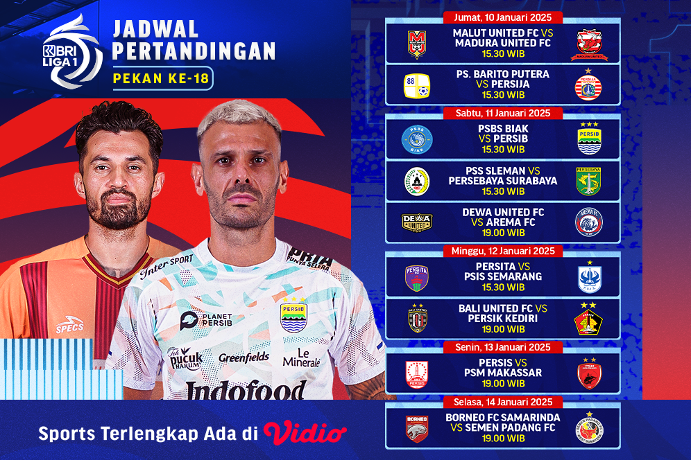 Jadwal dan Link Siaran Langsung BRI Liga 1 Pekan 18, Pertandingan Sengit Di Awal Tahun - Vidio Blog