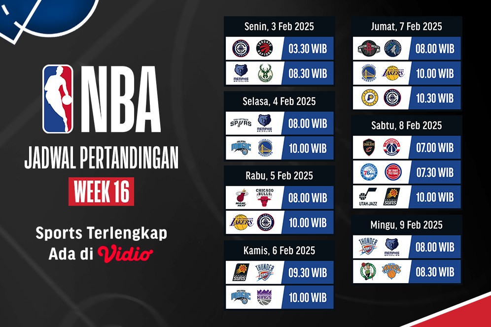 Jadwal Live Streaming NBA Season Week 16, Pertandingan Seru Pekan Ini ...