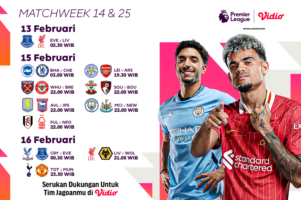 Jadwal Siaran Langsung Liga Inggris Matchweek 25, Big Match Pekan Ini - Vidio Blog