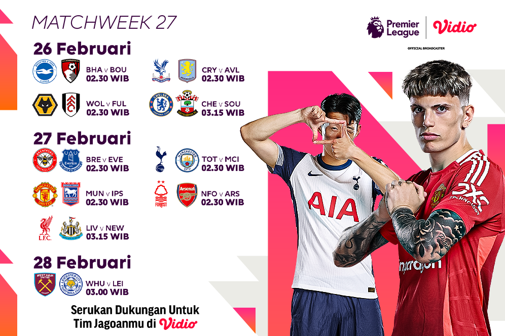 Jadwal Siaran Langsung Liga Inggris Matchweek 27, Big Match Pekan Ini - Vidio Blog