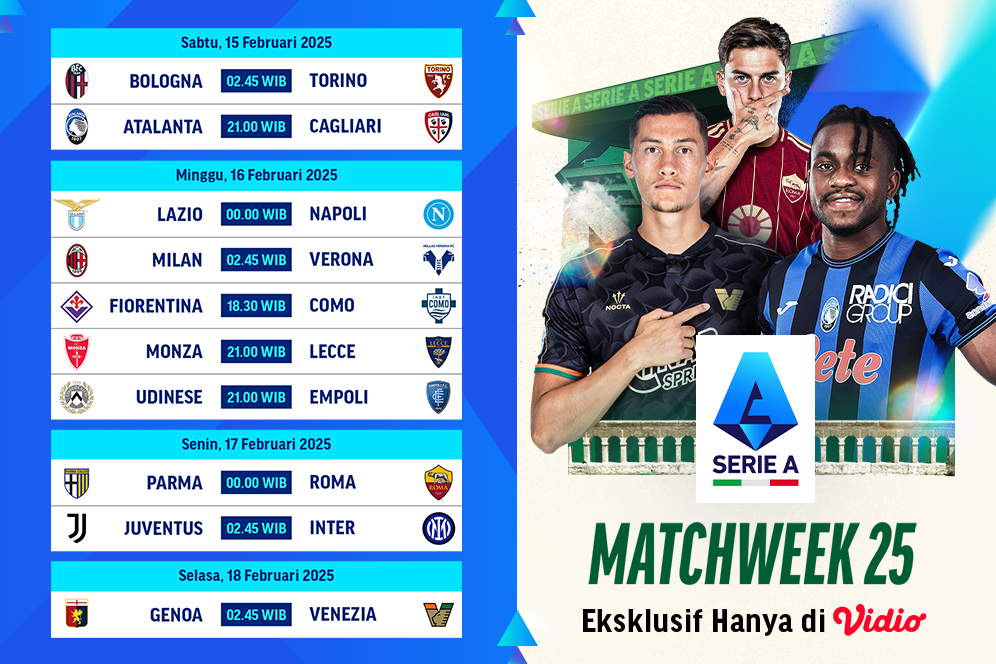 Jadwal Siaran Langsung Liga Italia Matchweek 25, Pekan Penuh Big Match - Vidio Blog