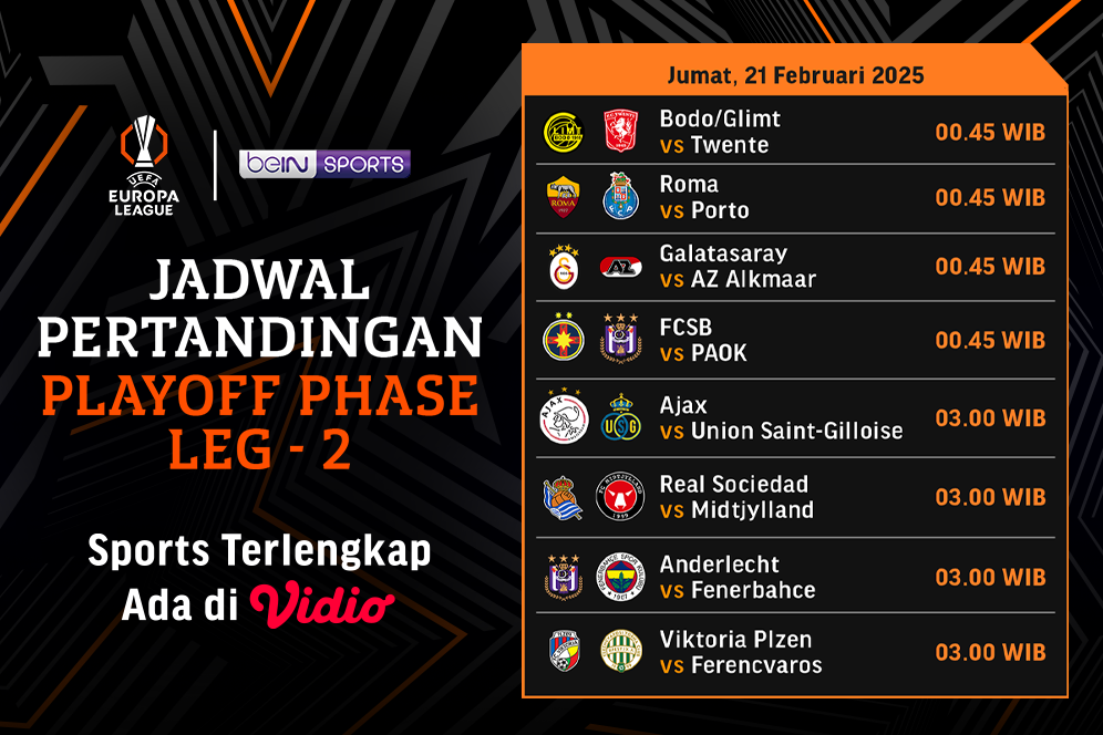 Jadwal Live Streaming Playoff Liga Europa Leg Kedua, Pertandingan Ketat Pekan Ini - Vidio Blog