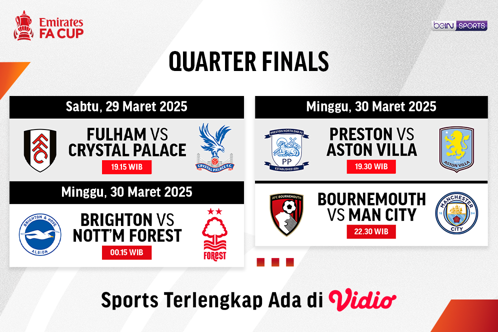 Jadwal Live Streaming FA Cup Quarter Final - Vidio Blog