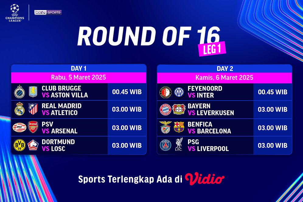 Jadwal Live Streaming Liga Champions Round of 16 Leg 1, Ada Derby Madrid - Vidio Blog
