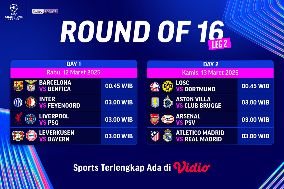 Jadwal Live Streaming Liga Champions Round of 16 Leg Kedua - Vidio Blog