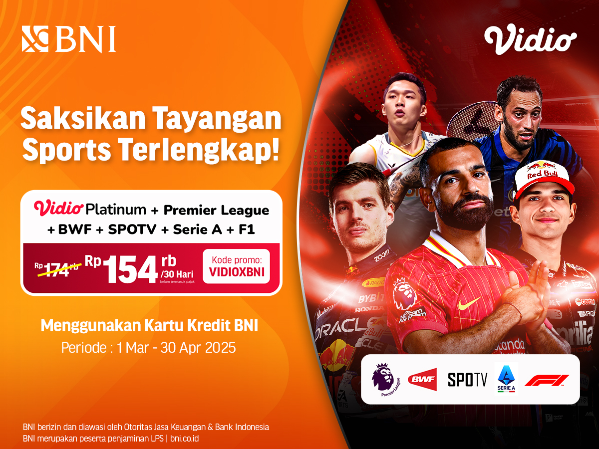 Langganan Vidio Platinum + Premier League + BWF + SPOTV + Serie A + F1 Hanya 154rb dengan Kartu ...