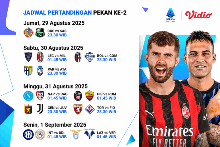 Jadwal Pekan Kedua Serie A 2025/2026, Live Streaming Hanya di Vidio