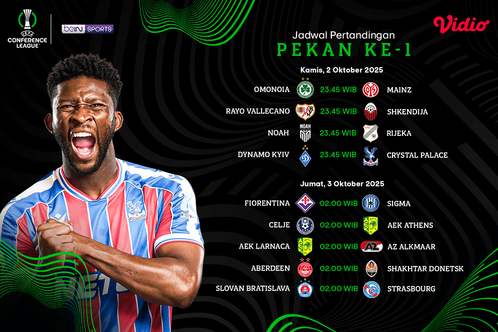 Jadwal UEFA Conference League 2025/26: Matchweek 1 Live Streaming di Vidio