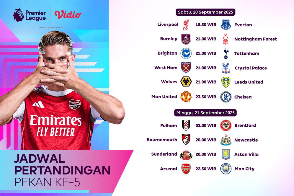 Jadwal Liga Inggris Pekan Kelima 2025/2026, Live Streaming Hanya di Vidio
