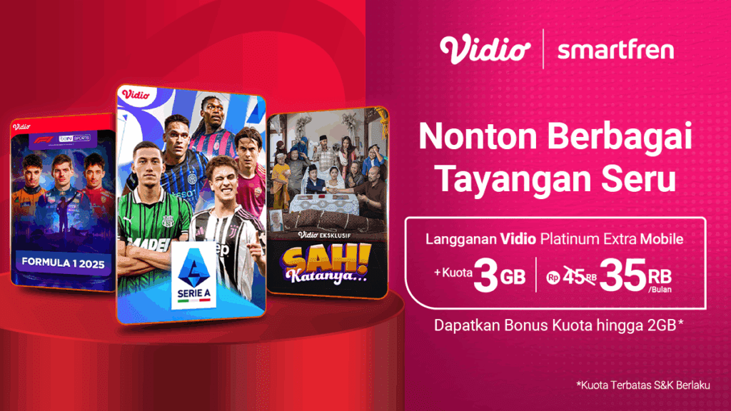 Nonton Hemat & Lancar Hanya Rp16.000/30 Hari! Akses Vidio Platinum Mobile + 2GB Kuota dari Telkomsel