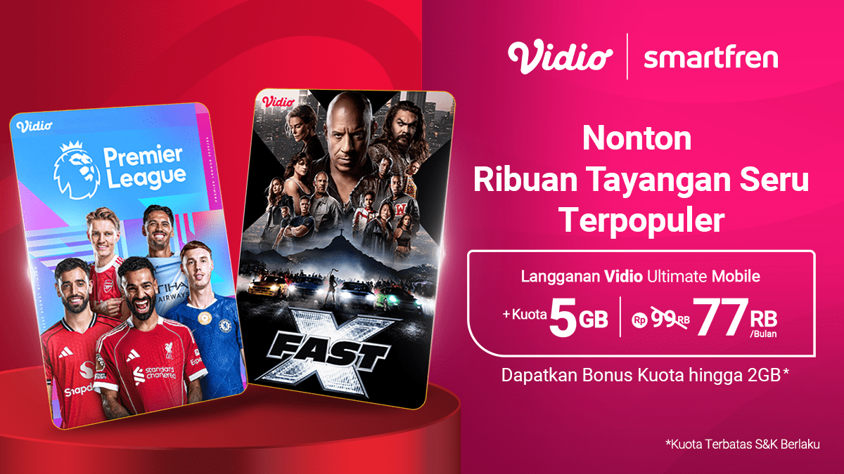 Paket Vidio Ultimate Mobile Smartfren Fleksibel Mulai Rp77.000 dengan Bonus Kuota 7GB