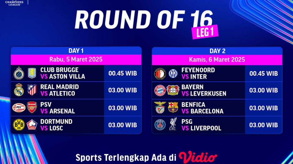 Jadwal Live Streaming Liga Champions Round of 16 Leg 1, Ada Derby Madrid - Vidio Blog