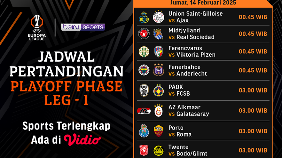 Jadwal Live Streaming Playoff Europa League Pekan Ini - Vidio Blog